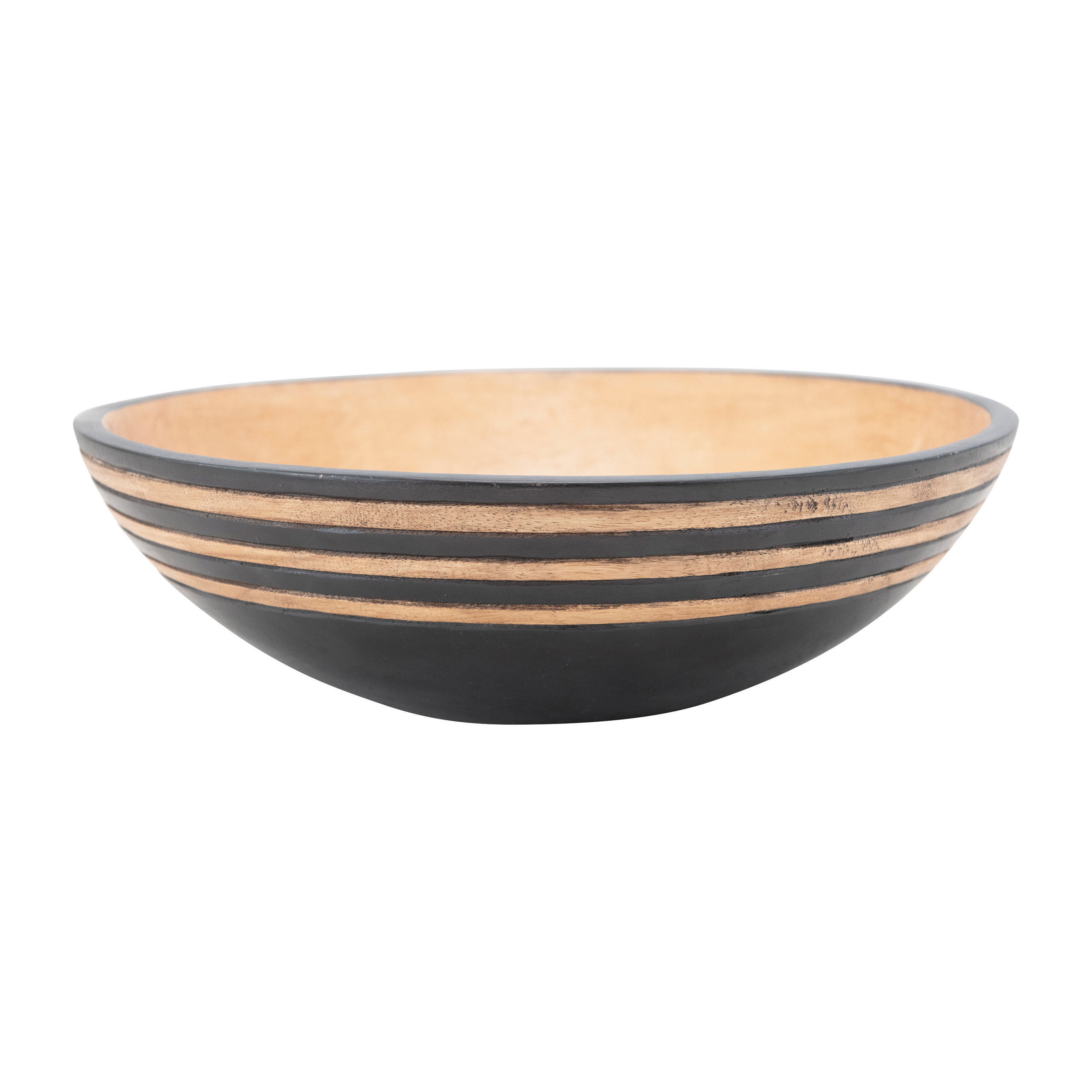 Two-Tone Mango Wood Grooved Bowl with Stripes – Heavenly Occasions